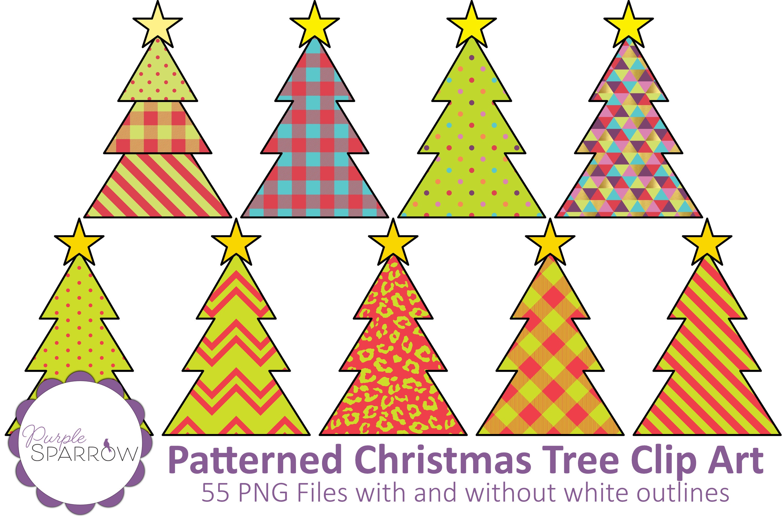Patterned Christmas Tree Clip Art | 55 PNG Files (with and Without ...