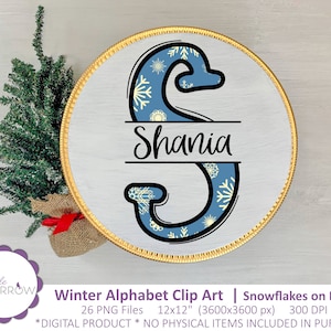 Winter Alphabet Clip Art | Snowflakes on Blue | 26 PNG Files - Etsy