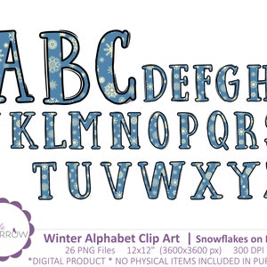 Winter Alphabet Clip Art | Snowflakes on Blue | 26 PNG Files - Etsy