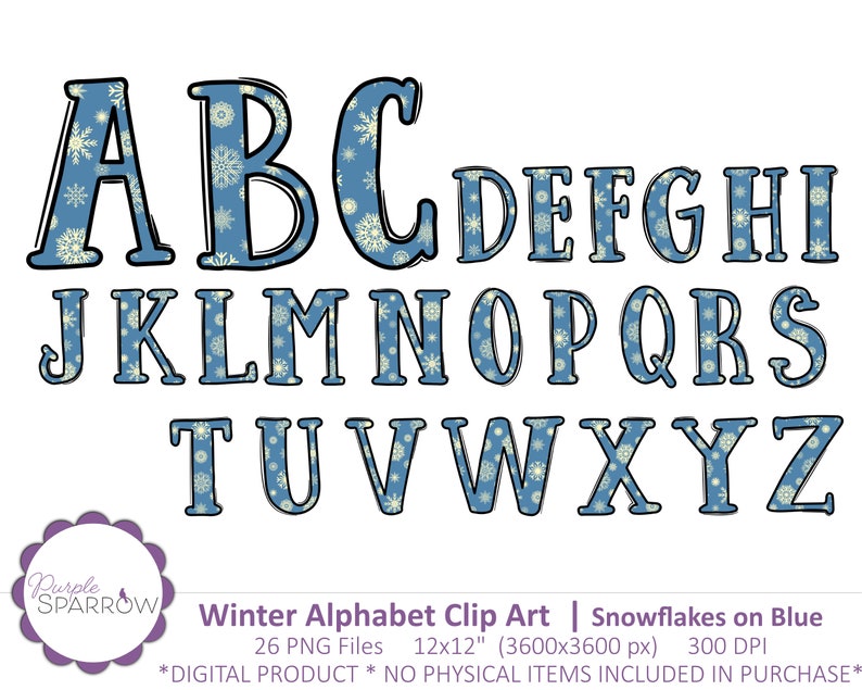 Winter Alphabet Clip Art Snowflakes on Blue 26 PNG Files - Etsy