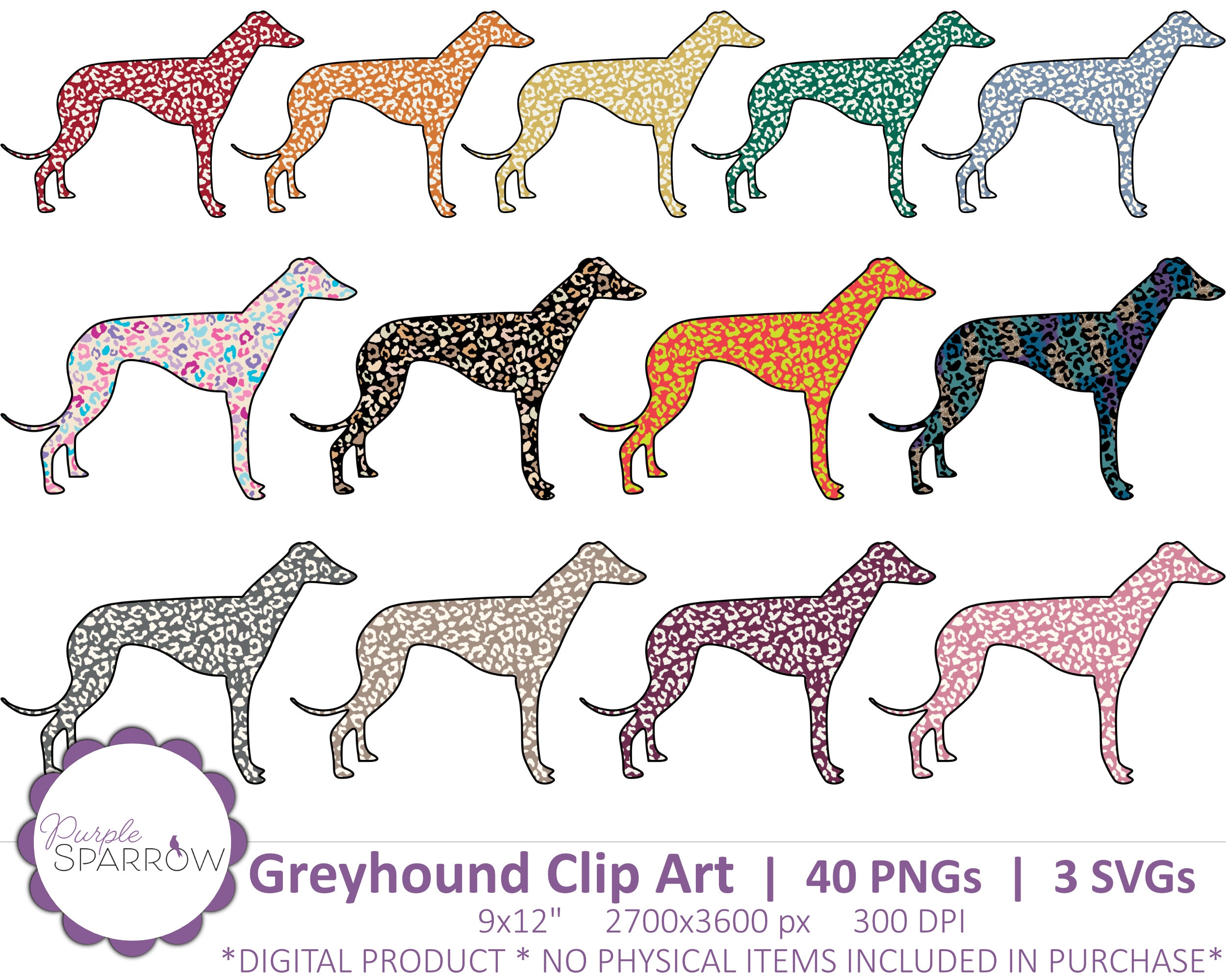 Greyhound Clip Art Collection 3 SVG and 40 PNG Files - Etsy
