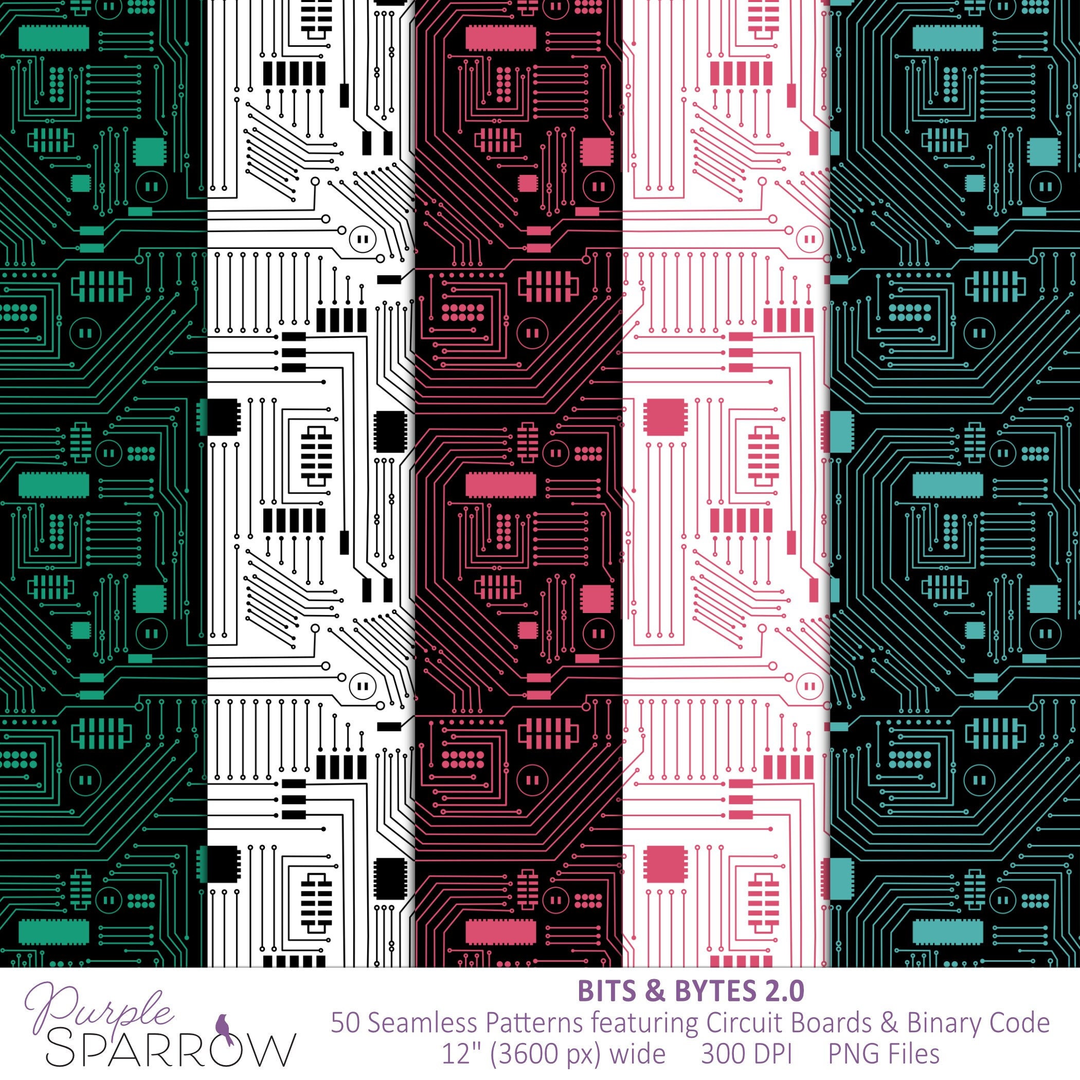 Bits & Bytes 2.0 Seamless Patterns Circuit Board Designs PNG Files ...