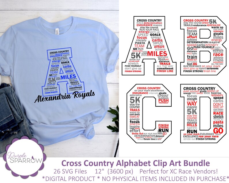 Cross Country Alphabet Clip Art SVG | T Shirt Sublimation Design Bundle ...