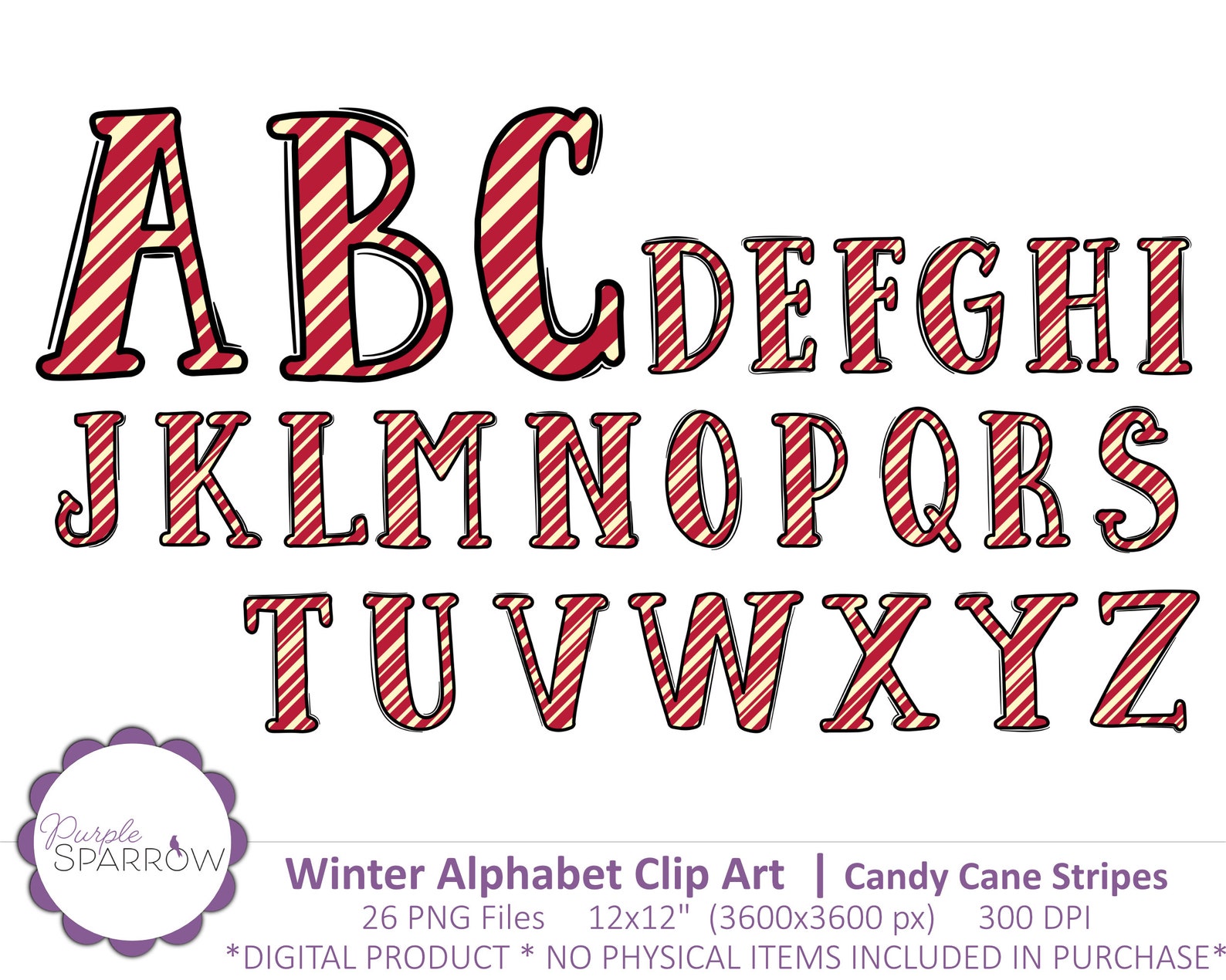 Winter Alphabet Clip Art | Candy Cane Stripes | 26 PNG Files - Etsy