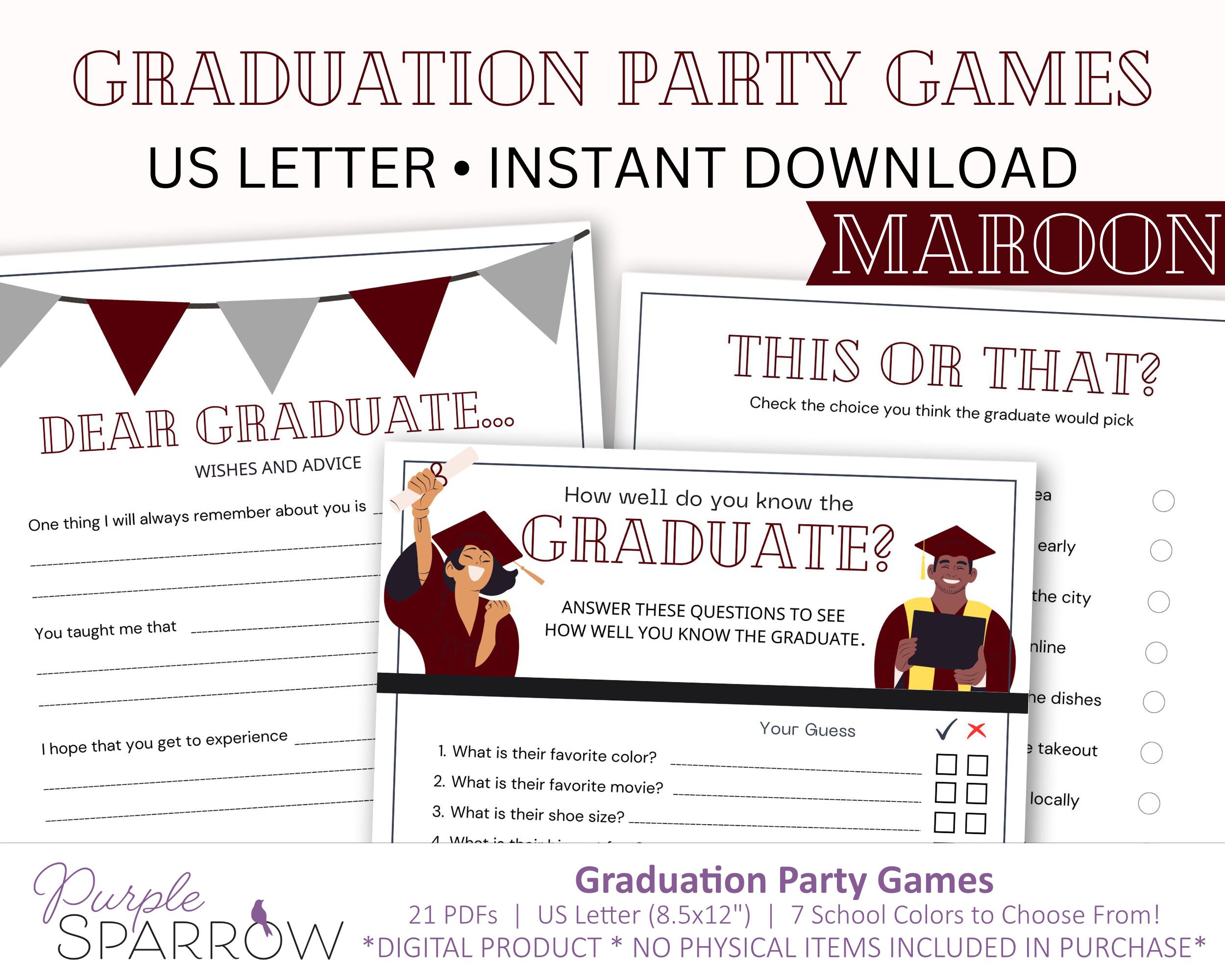 Graduation Party Games 21 Printable Pdfs US Letter 7 School Colors to ...