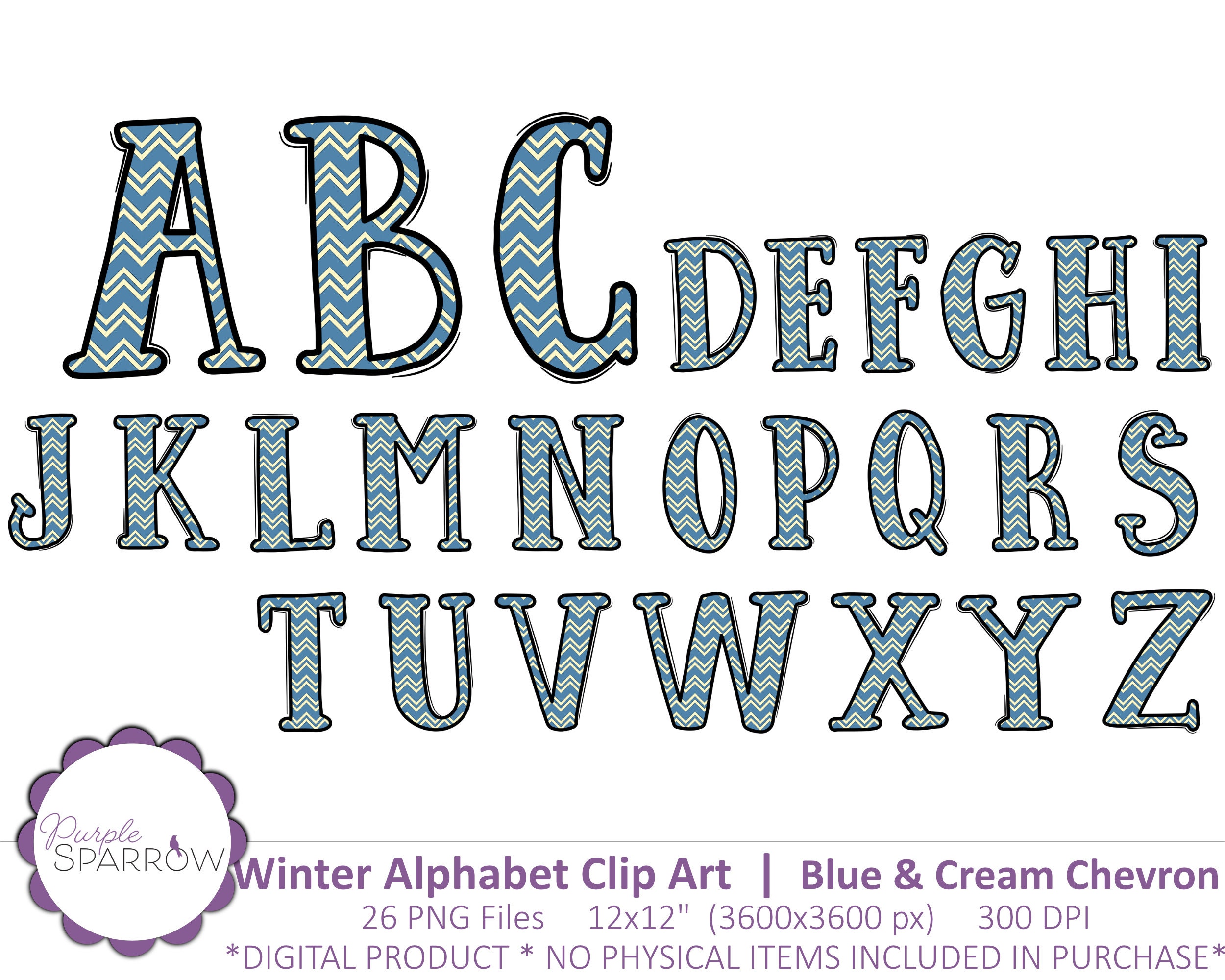 Winter Alphabet Clip Art | Blue & Cream Chevron | 26 PNG Files - Etsy