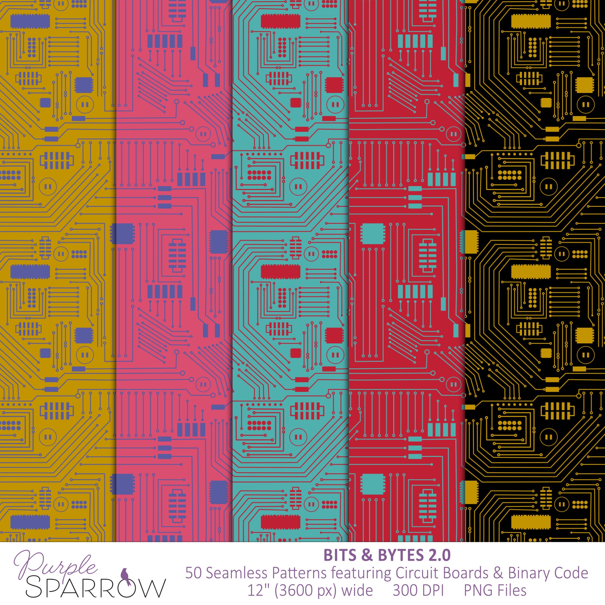Bits & Bytes 2.0 Seamless Patterns Circuit Board Designs PNG Files ...
