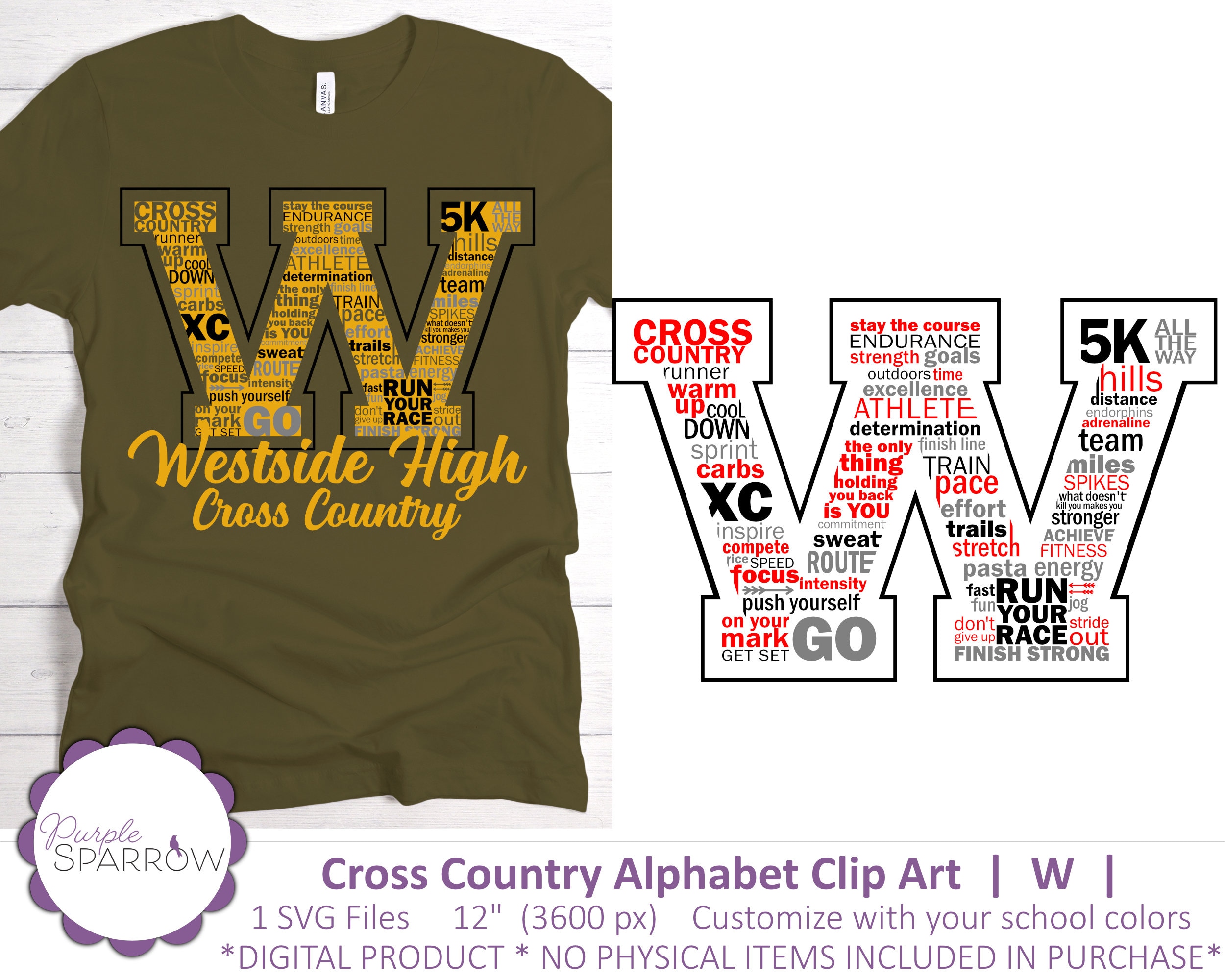 Cross Country Clip Art SVG | W | Sublimation Design for Shirts, Totes ...