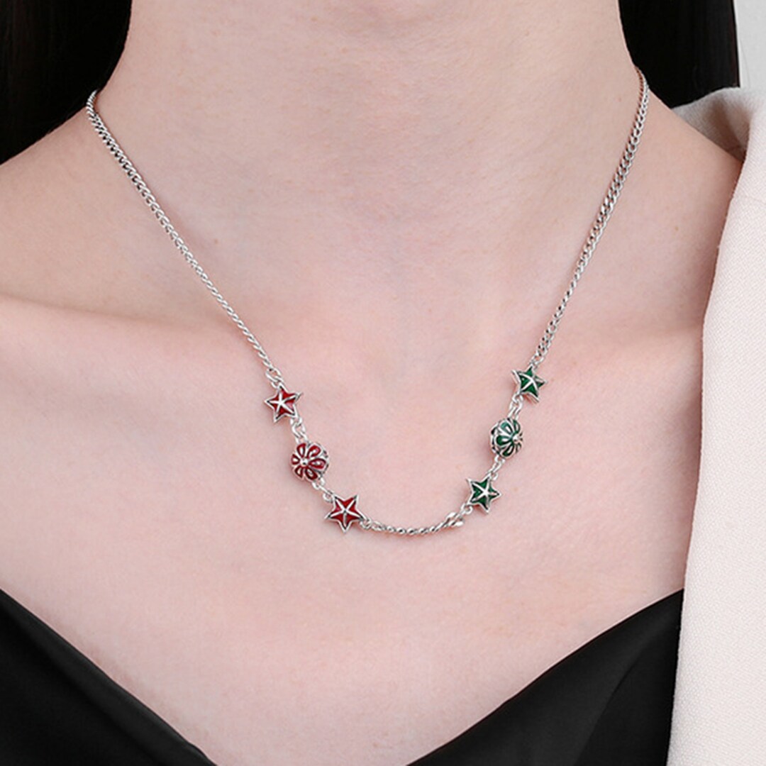 925 Sterling Silver Necklace Niche Design Enamel Star Pendant Chain ...