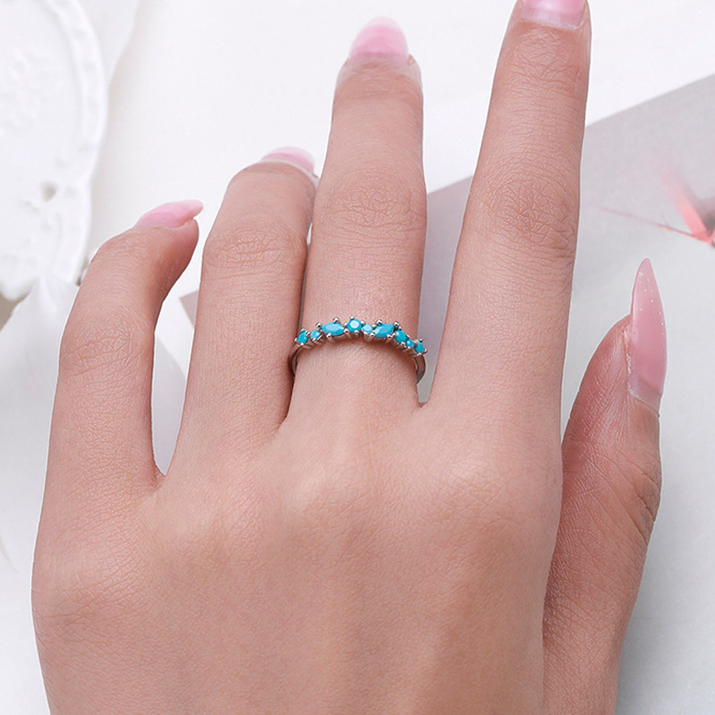 925 Sterling Silver Turquoise Eternity Ring Turquoise Ring - Etsy