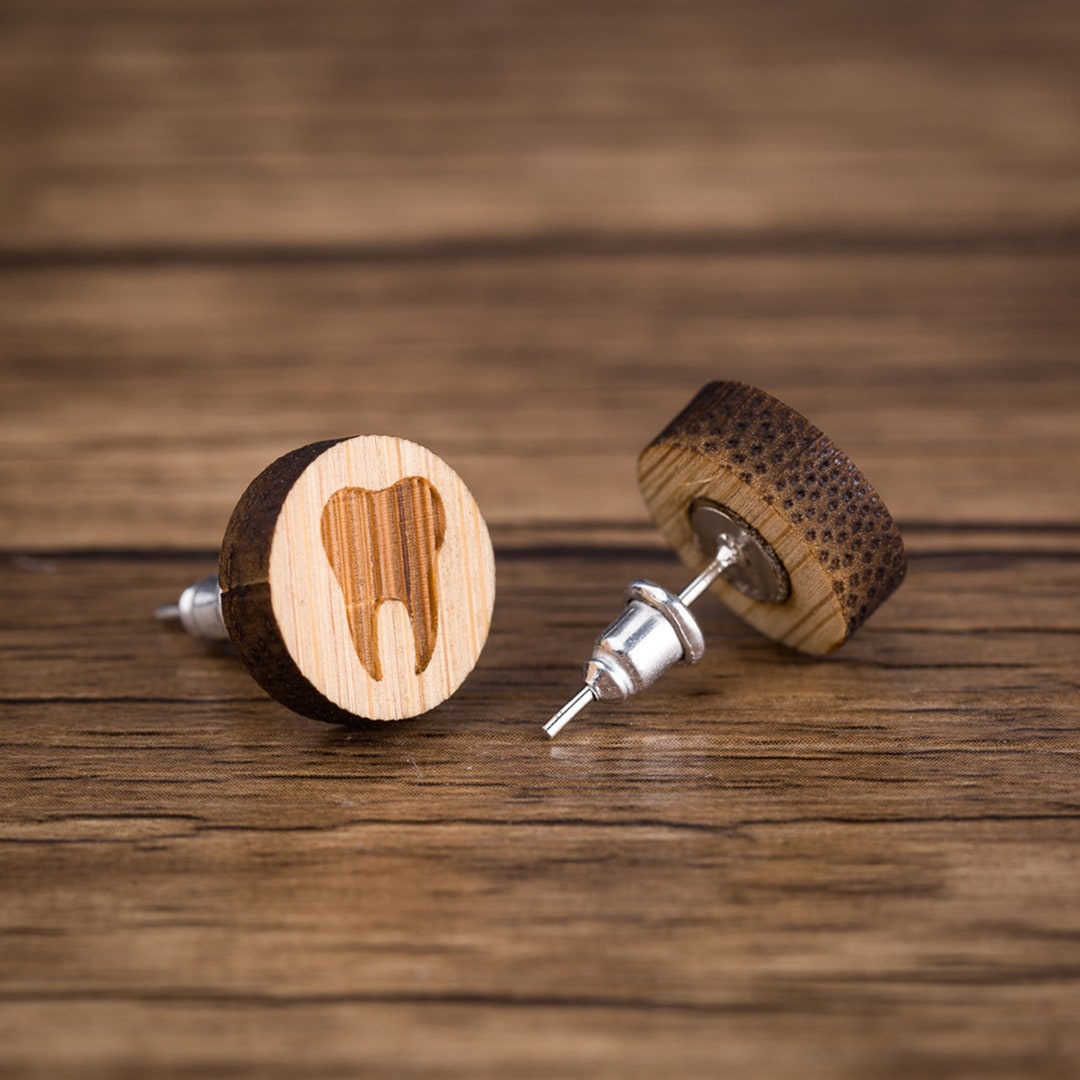 Tiny Wood Stud Earrings, Stainless Steel Dainty Studs Earrings, Cute ...