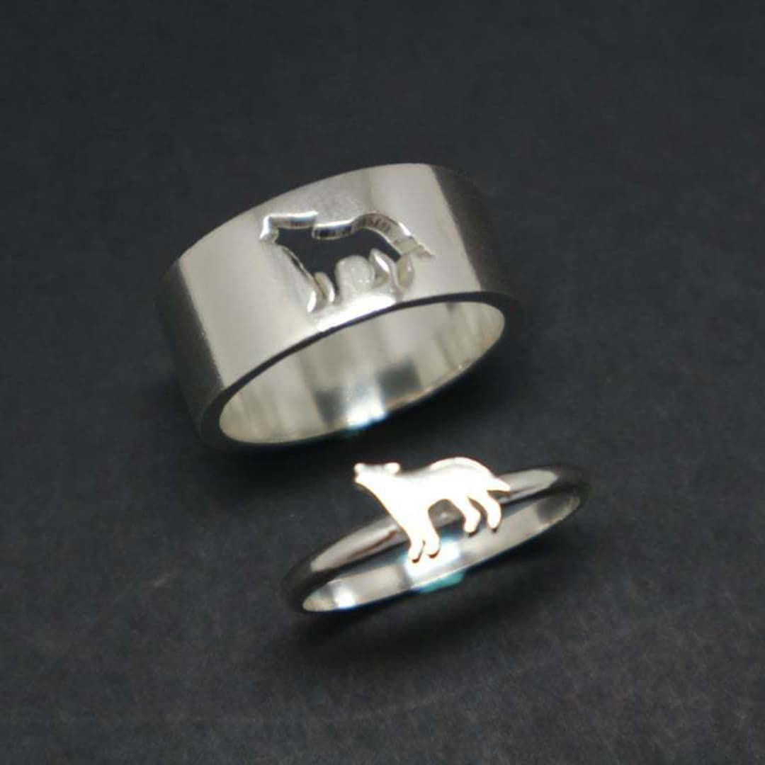 Wolf Stainless Steel Couple Rings Set Promise Couple Rings for - Etsy
