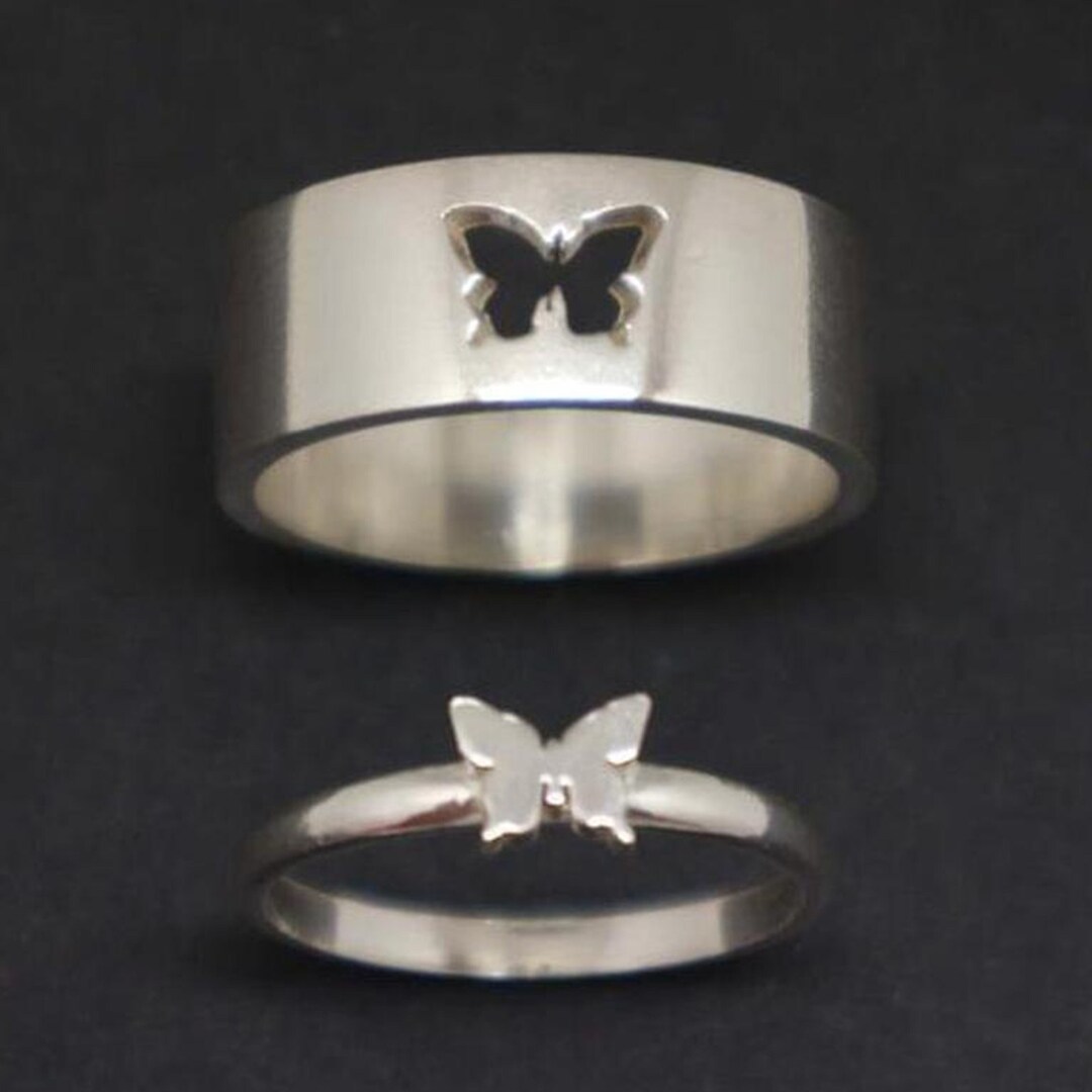 Butterfly Stainless Steel Couple Rings Set Promise Couple Rings for ...