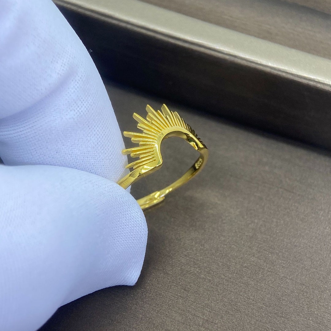 Gold Sun Ring, Rising Sun Ring, Gold Dainty Ring, Spike Ring, Statement ...