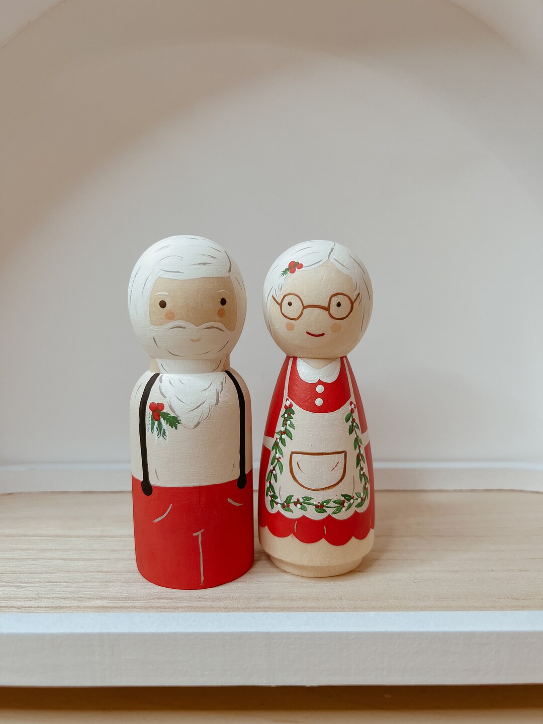 Christmas Peg Doll Hand Painted Christmas Doll Wood Toy Christmas ...