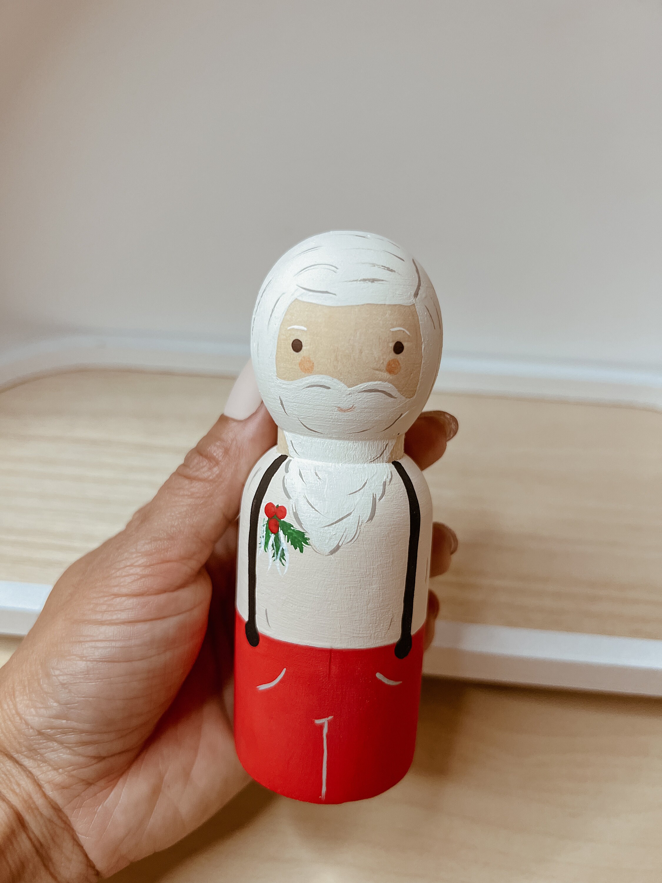 Christmas Peg Doll Hand Painted Christmas Doll Wood Toy Christmas ...