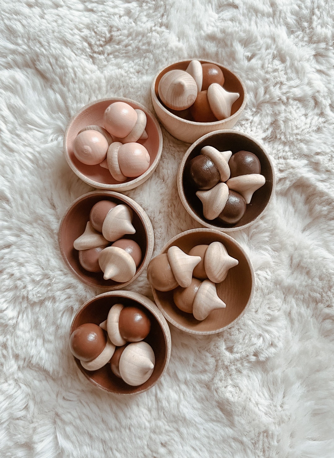 Acorn Sorting Bowl Wood Toy Color Matching Acorn Set Loose Part ...