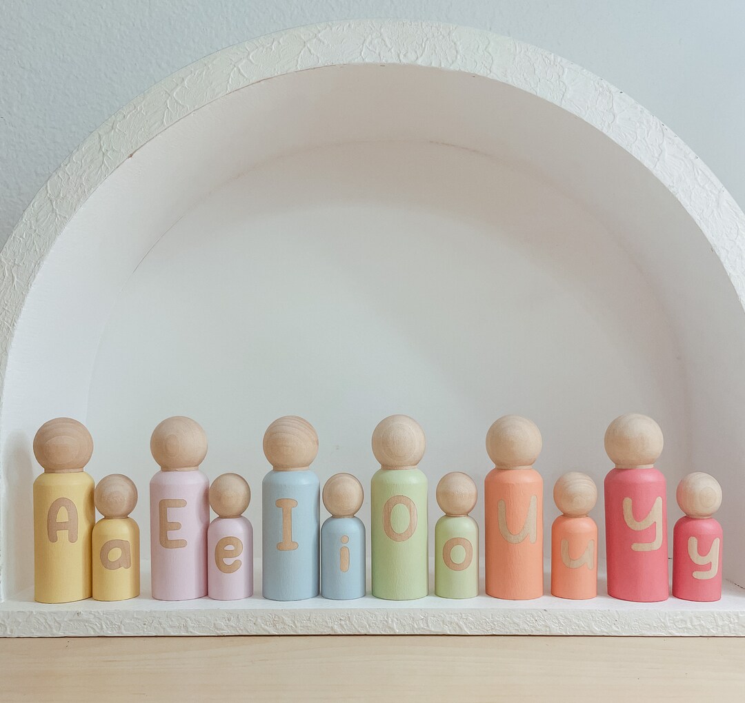 Wooden Vowel Peg Dolls: Montessori Homeschool Learning Toy - Etsy