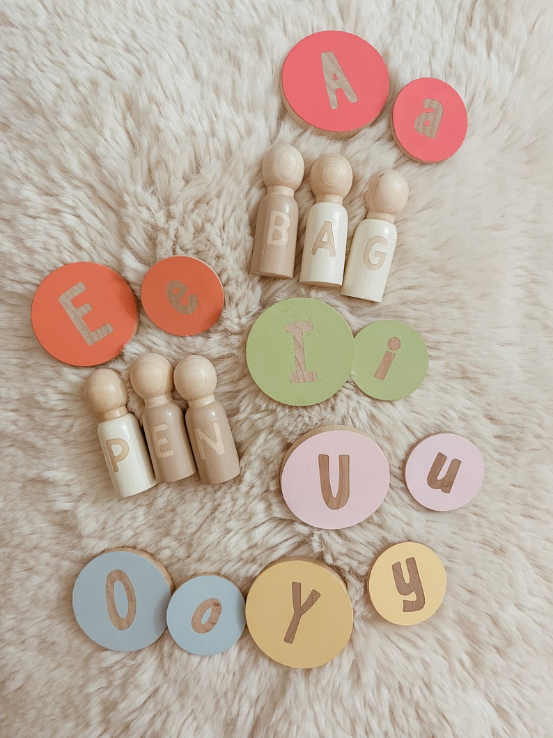 Wooden Vowel Learning Chips: Homeschool Educational Toy - Etsy