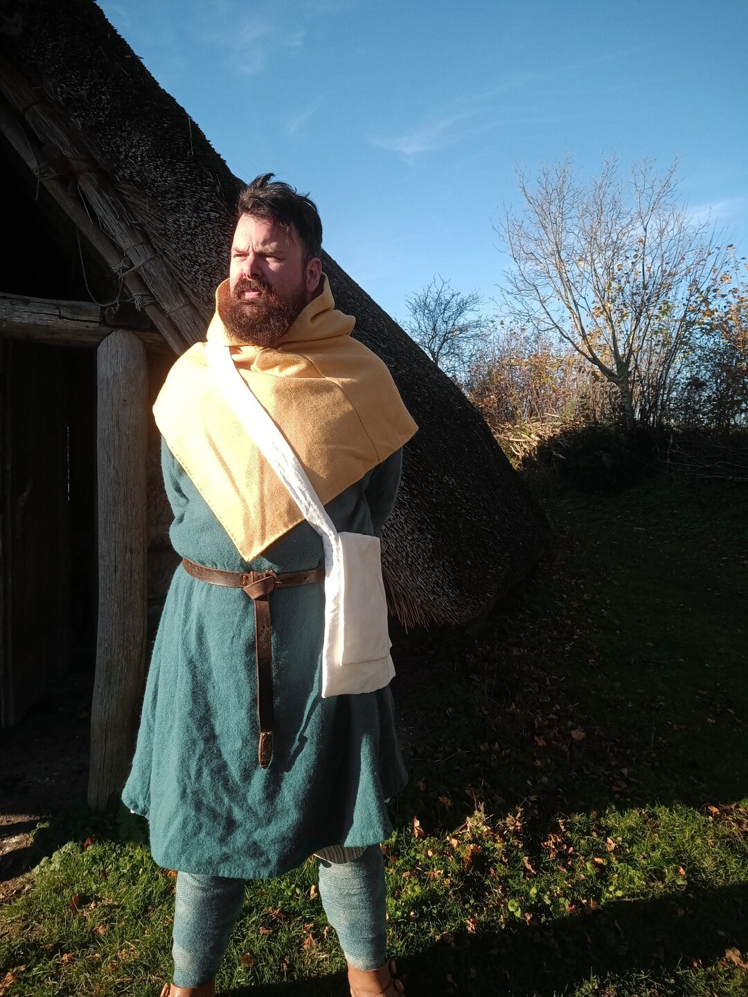 Yellow Wool Skjoldehamn Style Viking Hood With Yellow Linen - Etsy