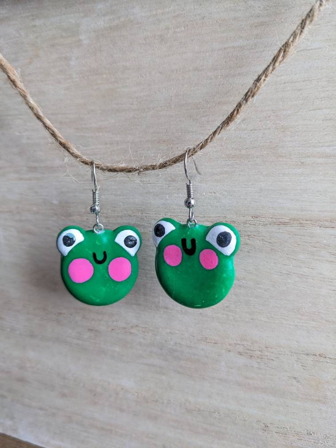 Frog With Pink Cheeks Earrings Spring Themed Polymer Clay Earrings Frog ...