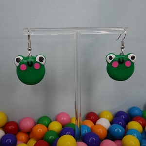 Frog With Pink Cheeks Earrings Spring Themed Polymer Clay Earrings Frog ...