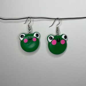 Frog With Pink Cheeks Earrings Spring Themed Polymer Clay Earrings Frog ...