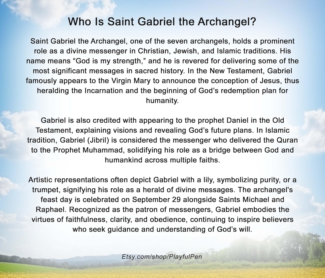 St Gabriel Wall Art Printable, Saint Gabriel the Archangel Picture ...