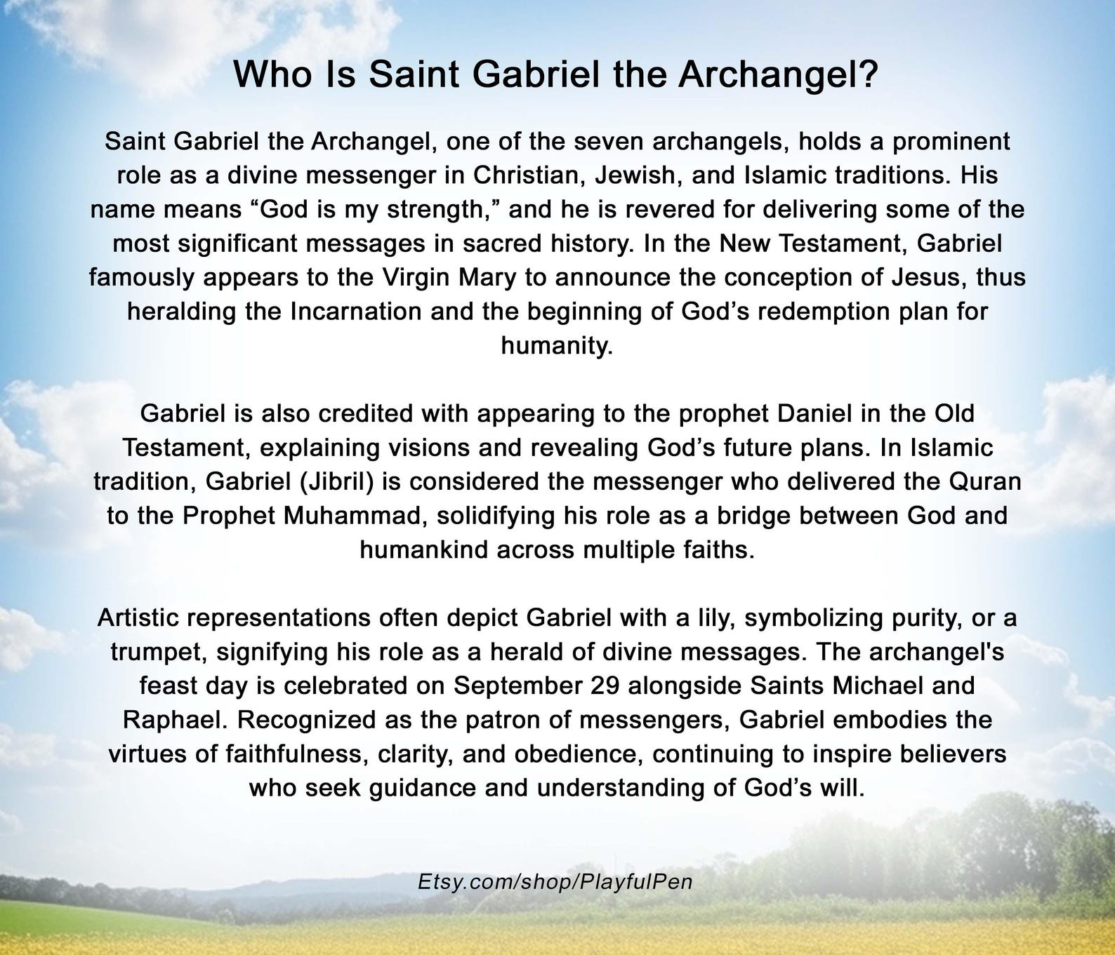 St Gabriel Wall Art Printable, Saint Gabriel the Archangel Picture ...