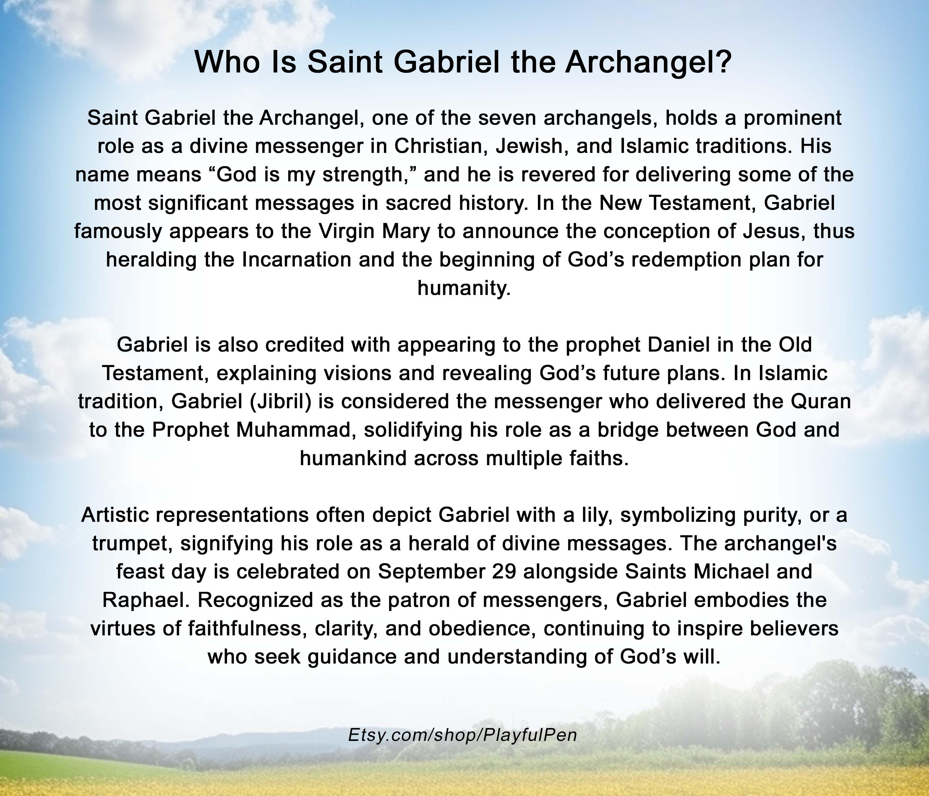 St Gabriel Wall Art Printable, Saint Gabriel the Archangel Picture ...