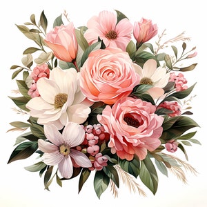 Shabby Chic Flowers Clipart, 8 High Quality Jpgs, Watercolor Pink ...