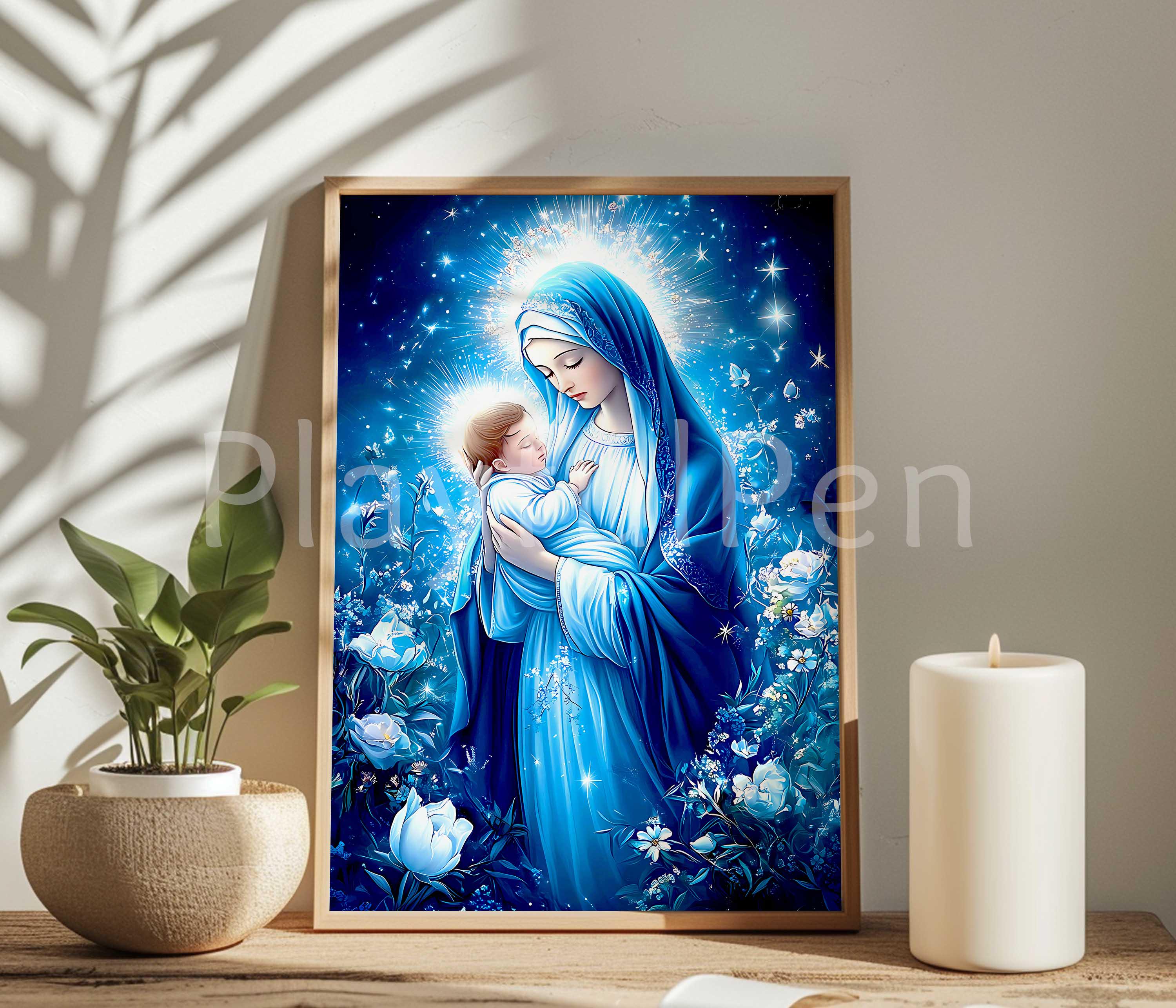 Catholic Virginmary Blue Wall Art Printable, Baby Jesus and Mary ...