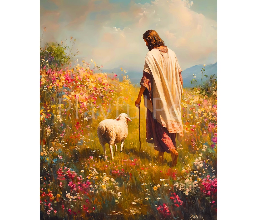 Jesus and the Lost Sheep Printable Wall Art Print, Christ Sheep Poster ...