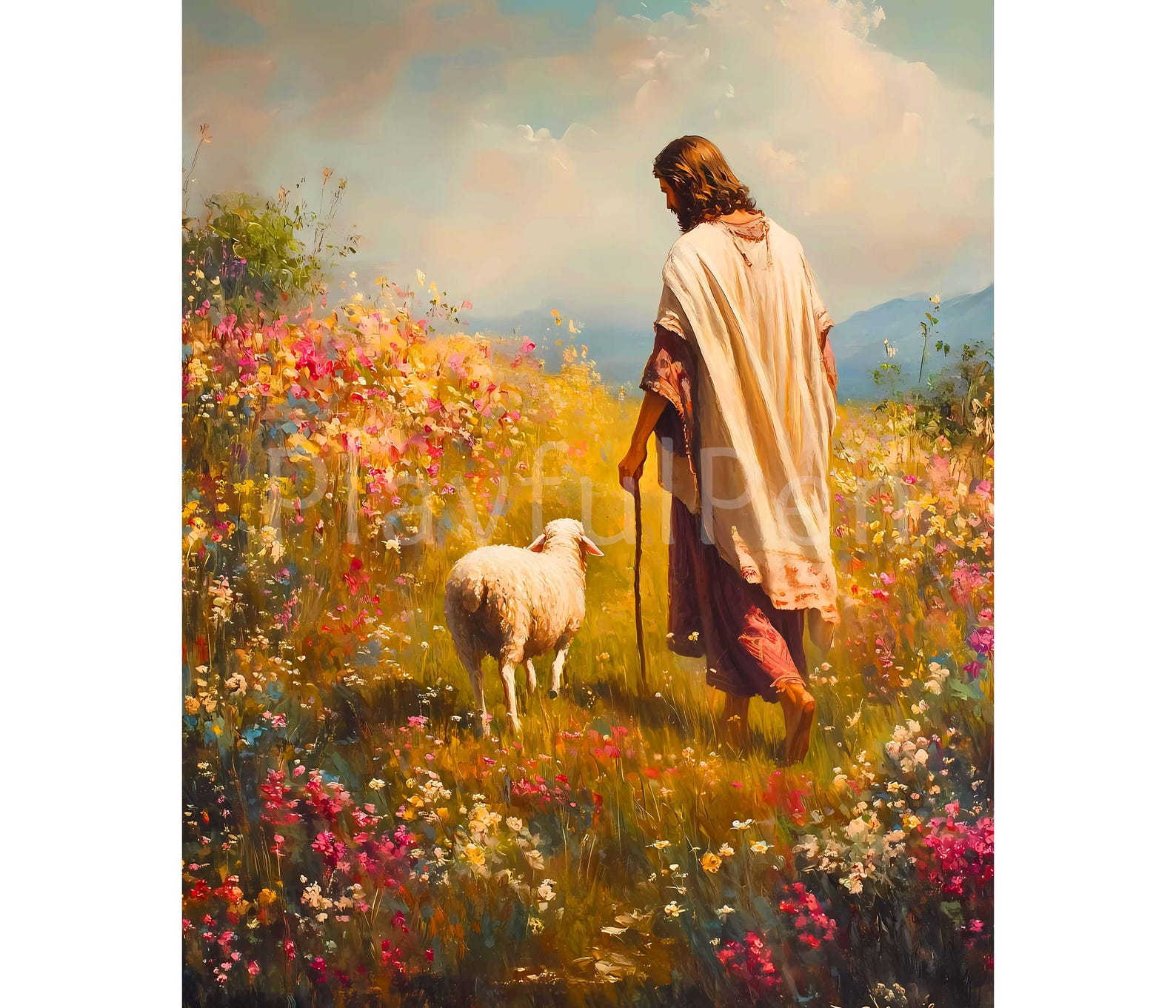 Jesus and the Lost Sheep Printable Wall Art Print, Christ Sheep Poster ...