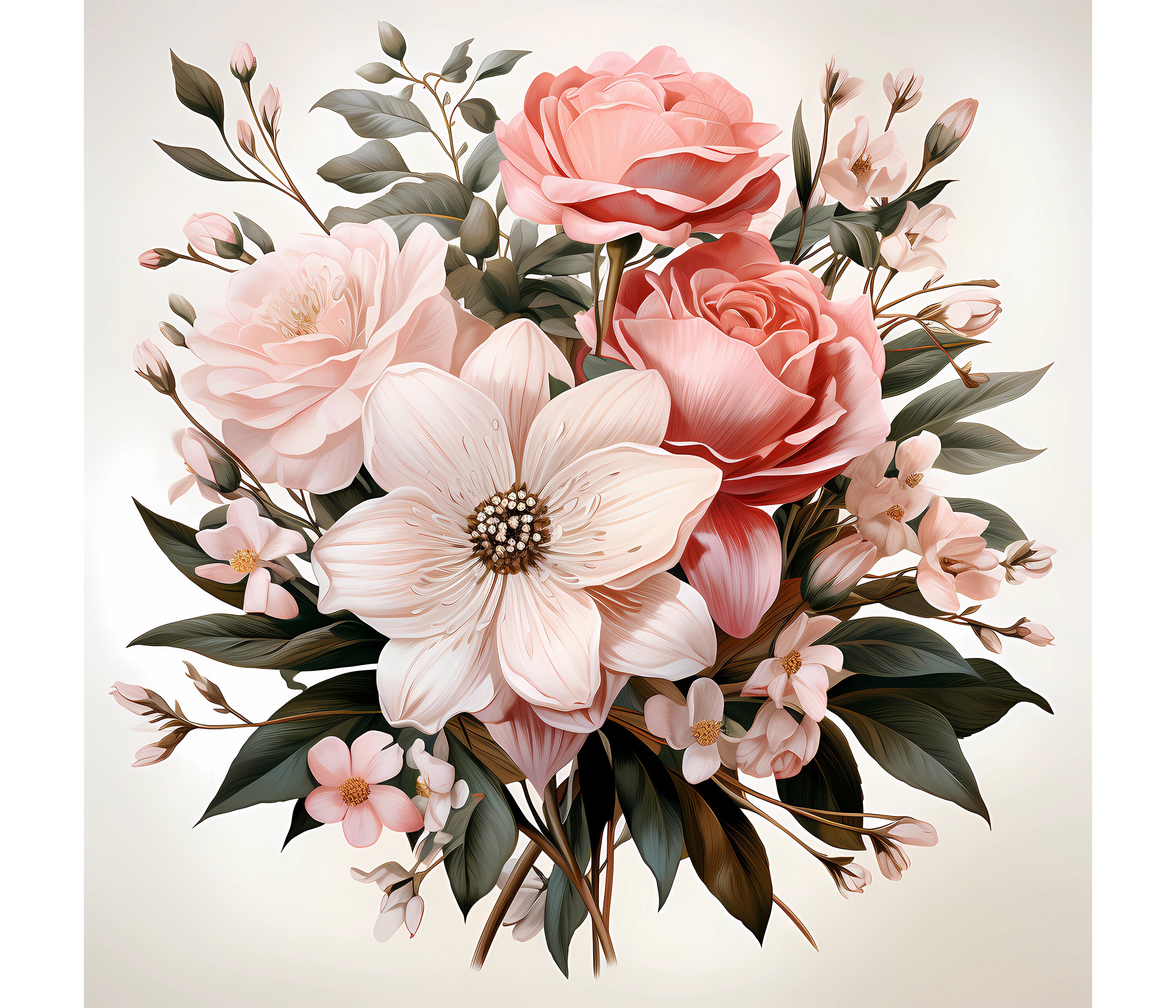 Shabby Chic Flowers Clipart, 8 High Quality Jpgs, Watercolor Pink ...