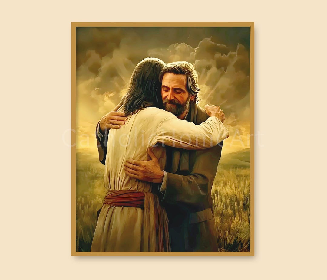 Jesus and Old Man Printable Wall Art, Christ With Grandpa Painting ...