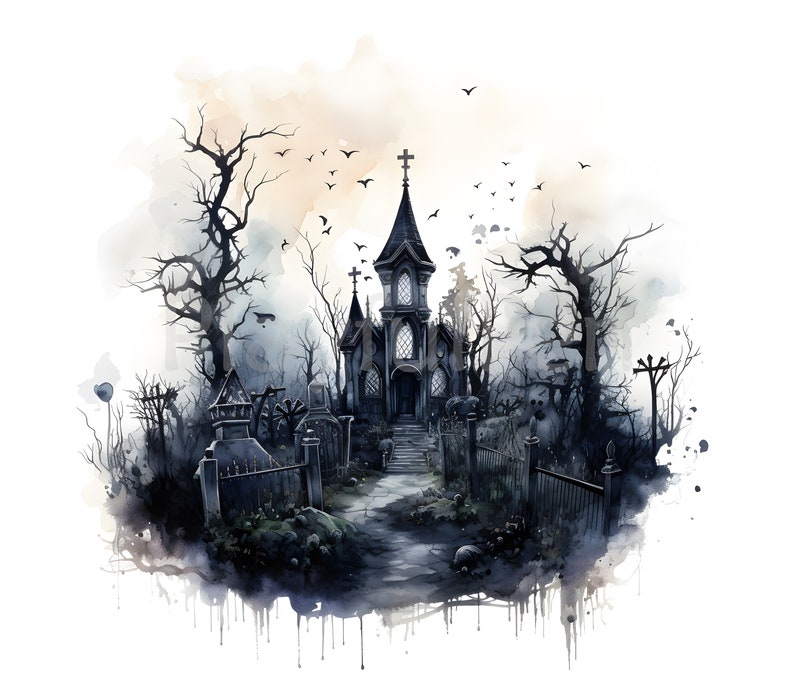 Gothic Haunted Cemetery Clipart Bundle, 8 High Quality Graveyard JPG ...