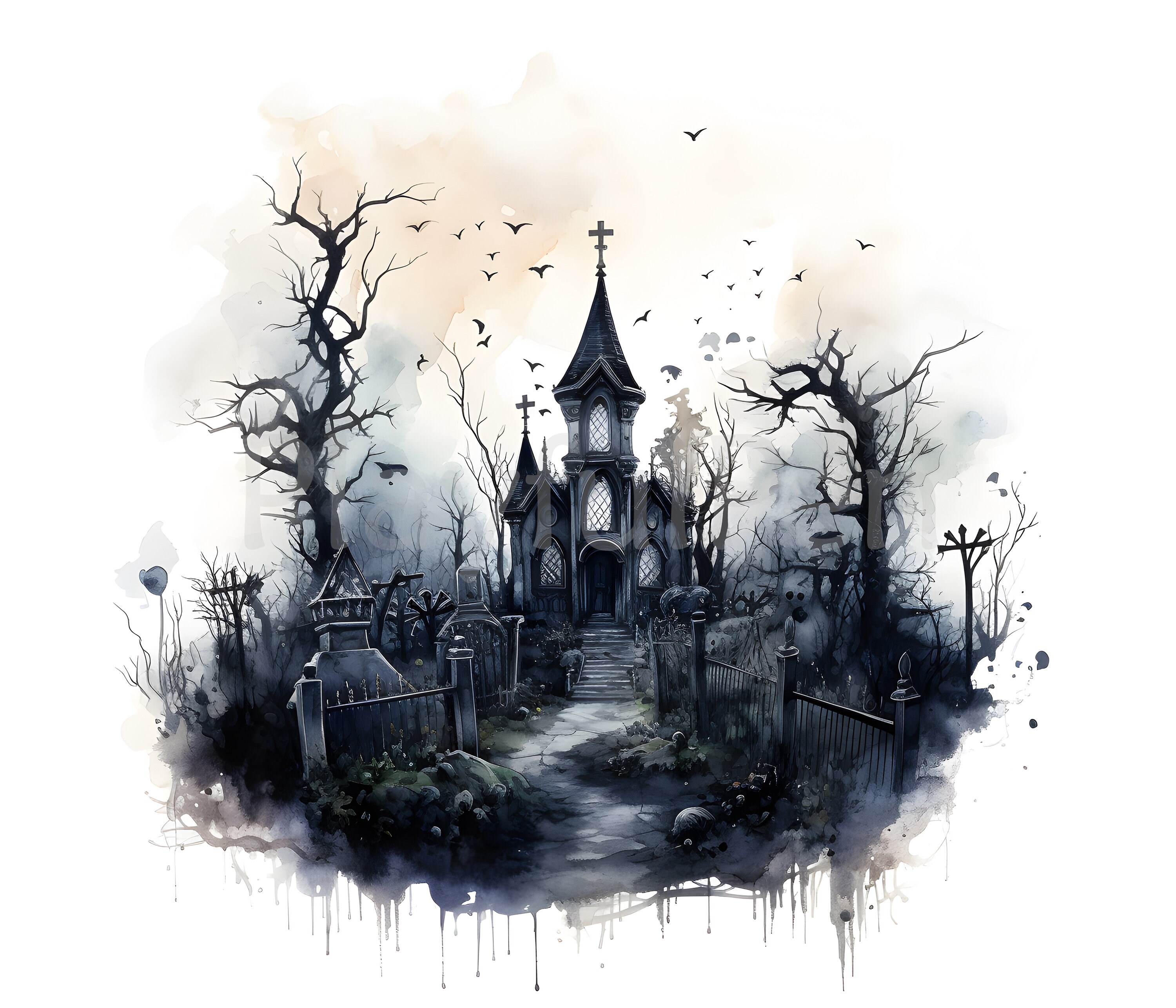 Gothic Haunted Cemetery Clipart Bundle, 8 High Quality Graveyard JPG ...