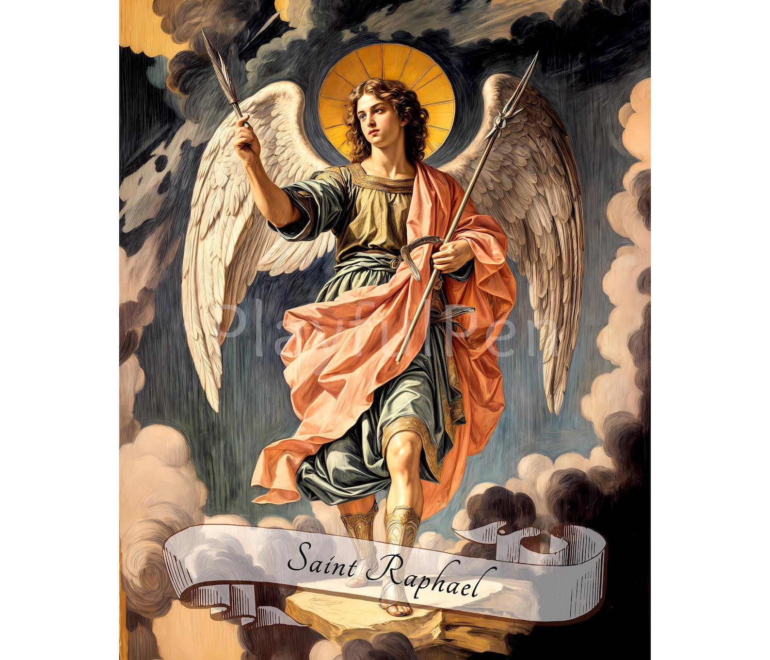 Saint Raphael the Archangel Printable Wall Art, Catholic Poster Print ...