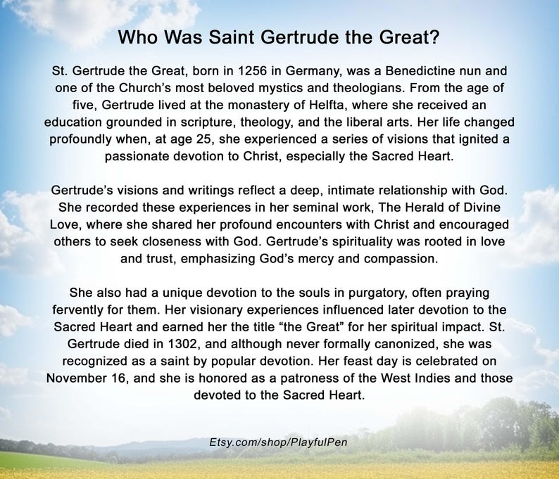 St Gertrude the Great Wall Art Printable, Saint Gertrude Christian ...