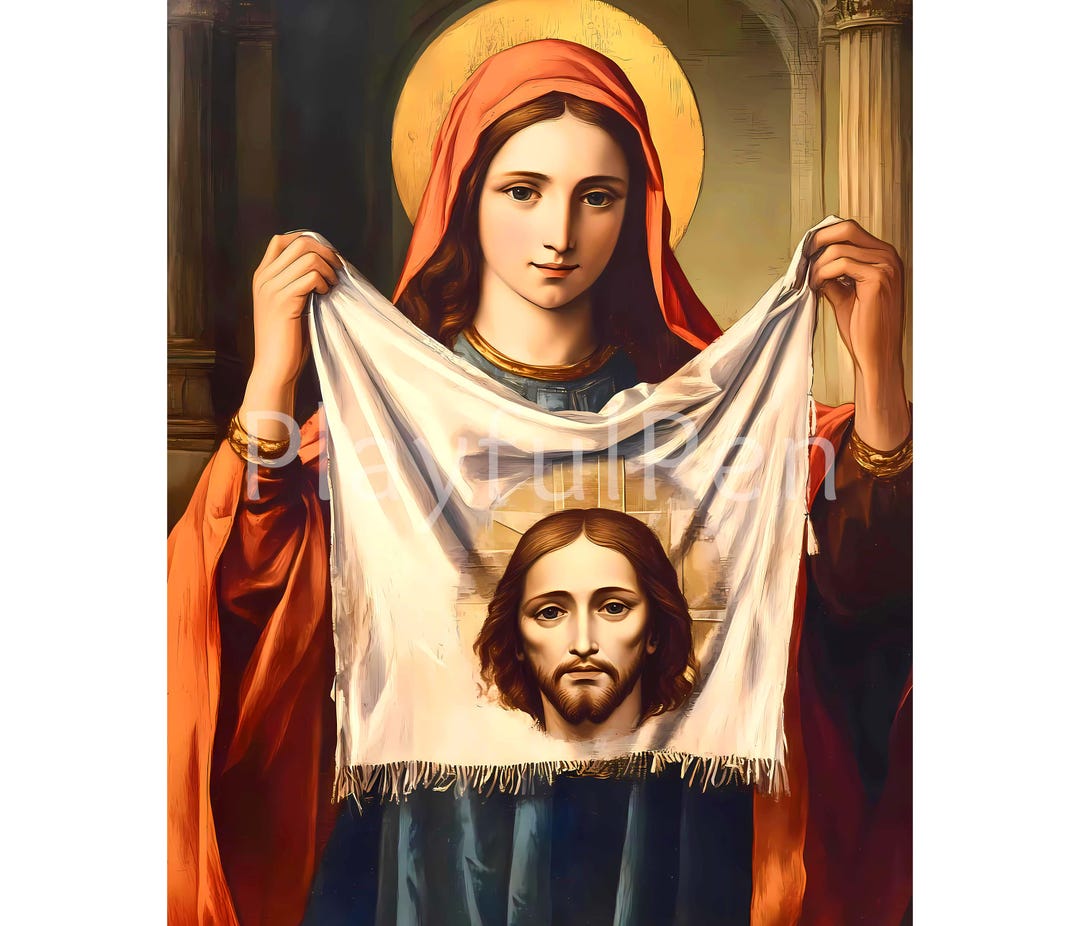 Saint Veronica Wall Art Printable, St Veronica Cloth With Jesus Face Digital Download, Christian ...