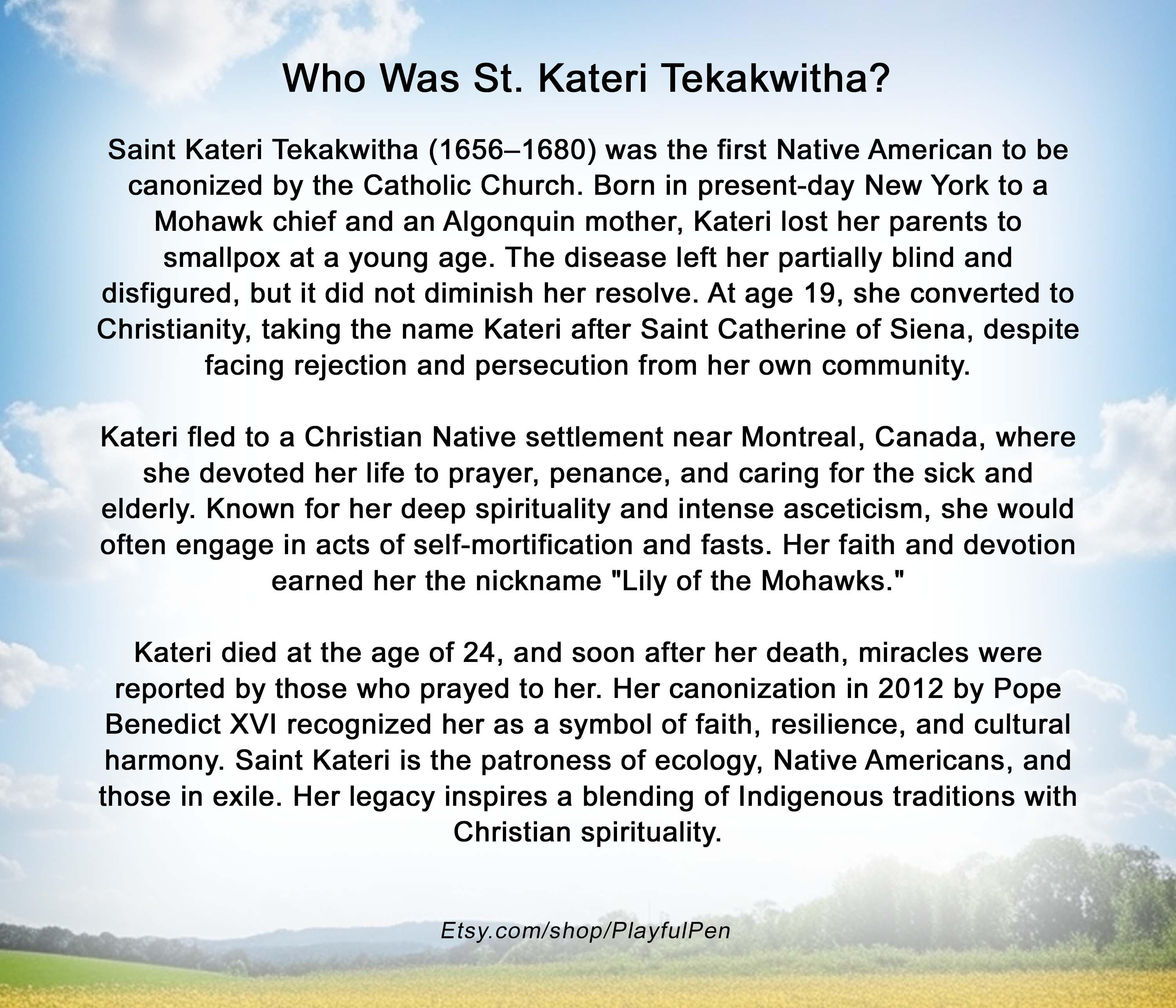 St Kateri Tekakwitha Printable Wall Art, Lily of the Mohawks Catholic ...