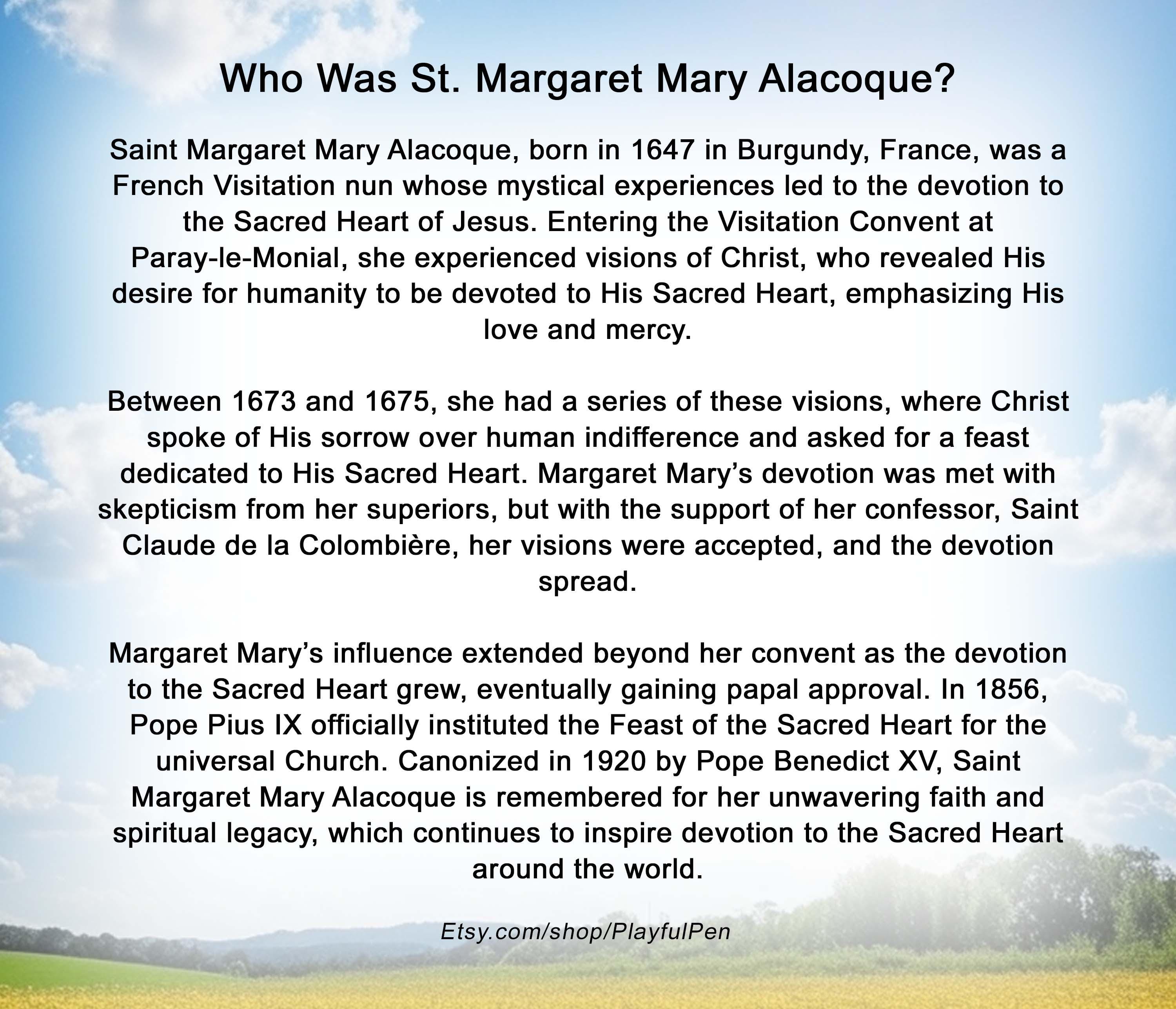 St Margaret Mary Alacoque Wall Art, Visitation Nun, Catholic Printable ...