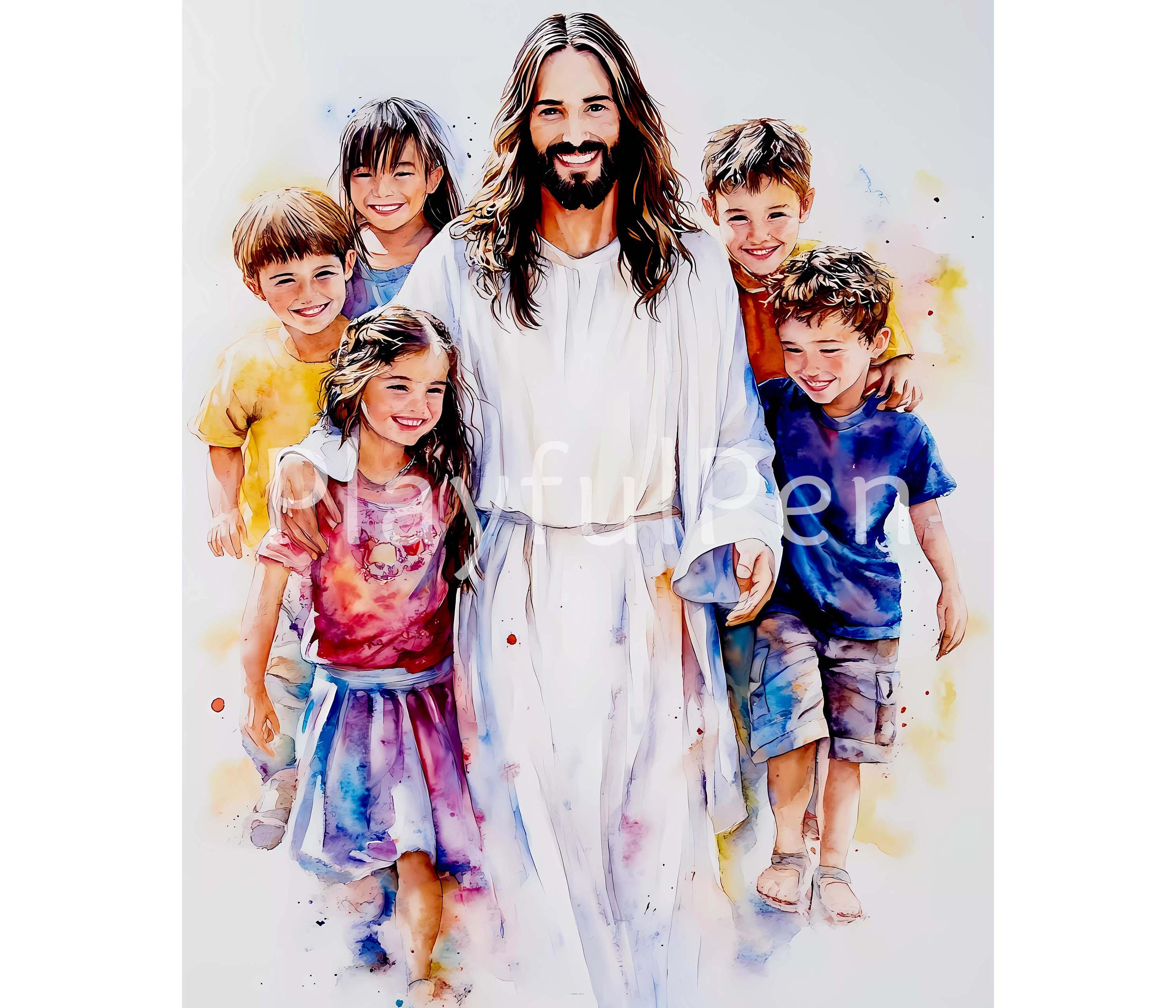 Jesus With Children Printable Art, Jesus With Child Picture, Jesus With ...