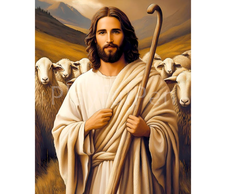 Jesus the Good Shepherd Poster, Jesus With Sheep Printable Wall Art ...
