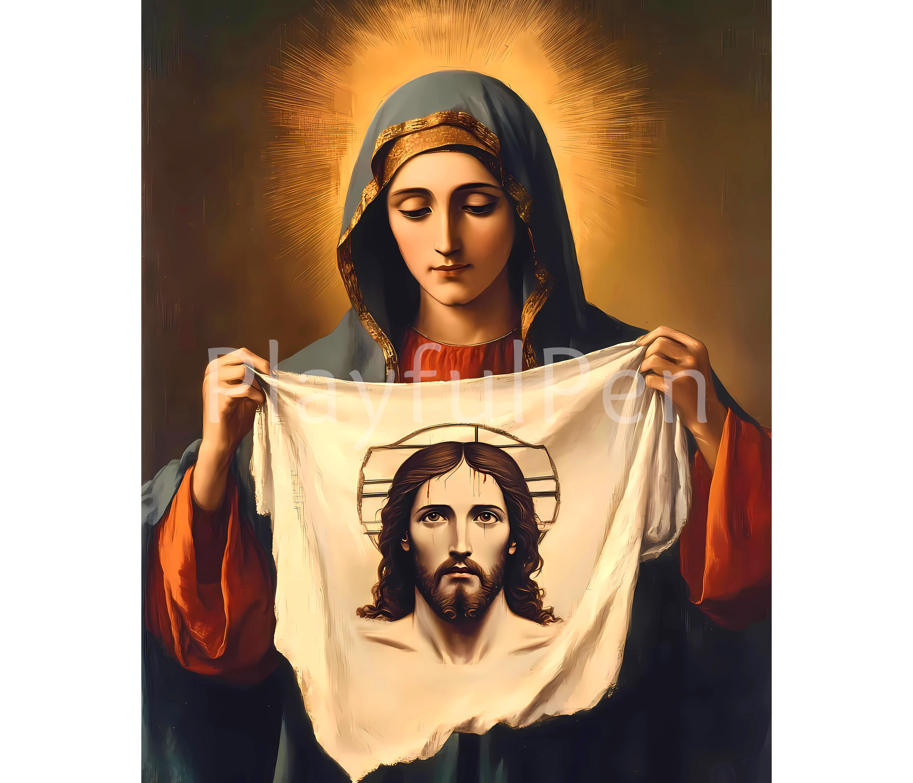 Saint Veronica Wall Art Printable, St Veronica Cloth With Jesus Face ...