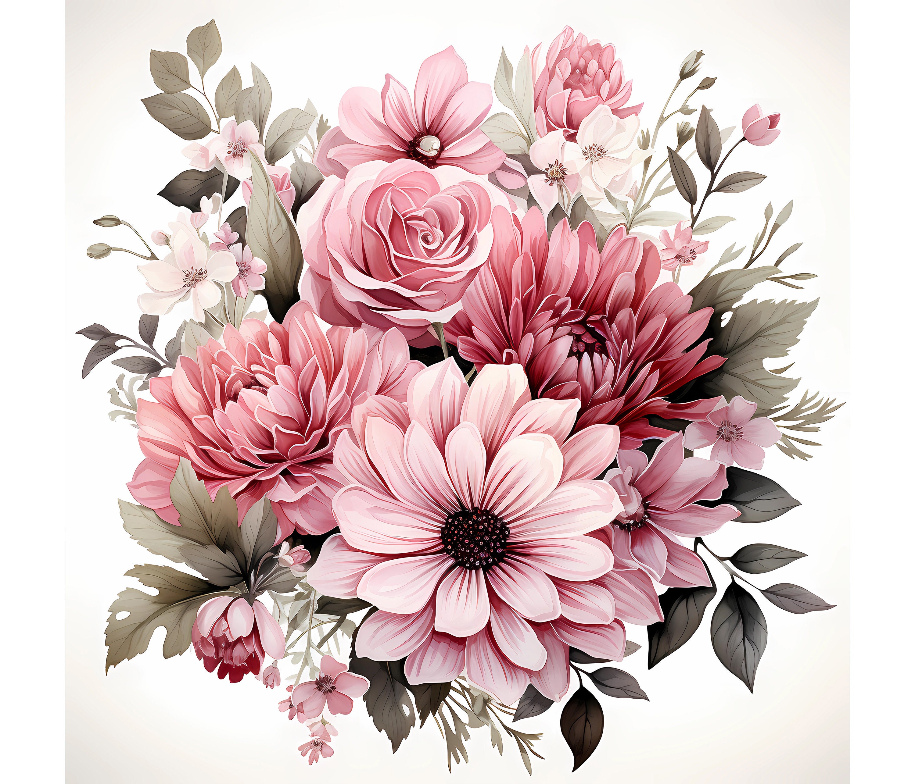 Shabby Chic Flowers Clipart, 8 High Quality Jpgs, Watercolor Pink ...