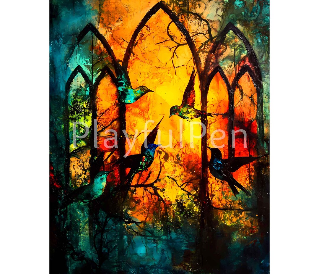 Catholic Church Abstract Art Printable, Christian Church With Flying ...