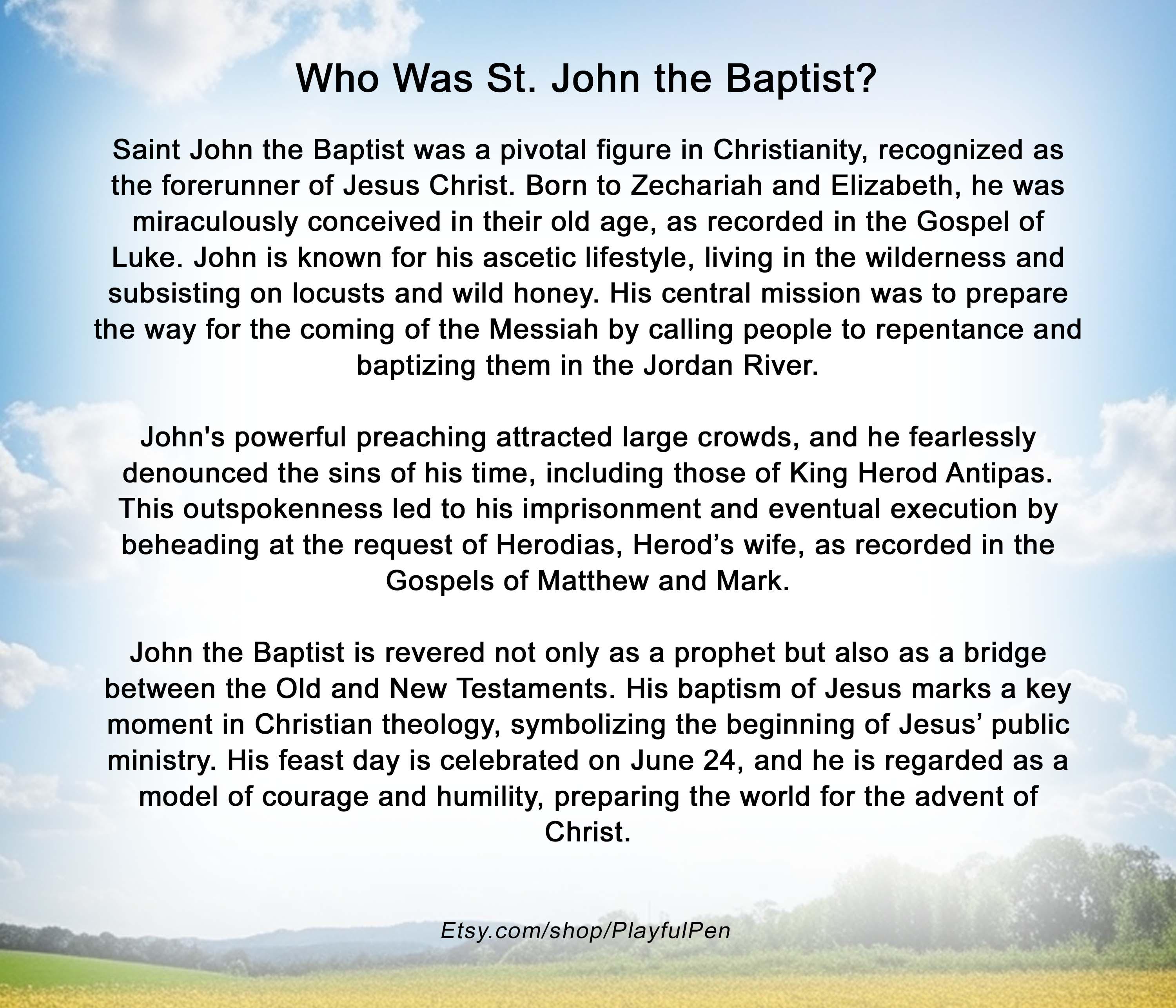 St John the Baptist Printable Poster Wall Art, Catholic Saint Print ...