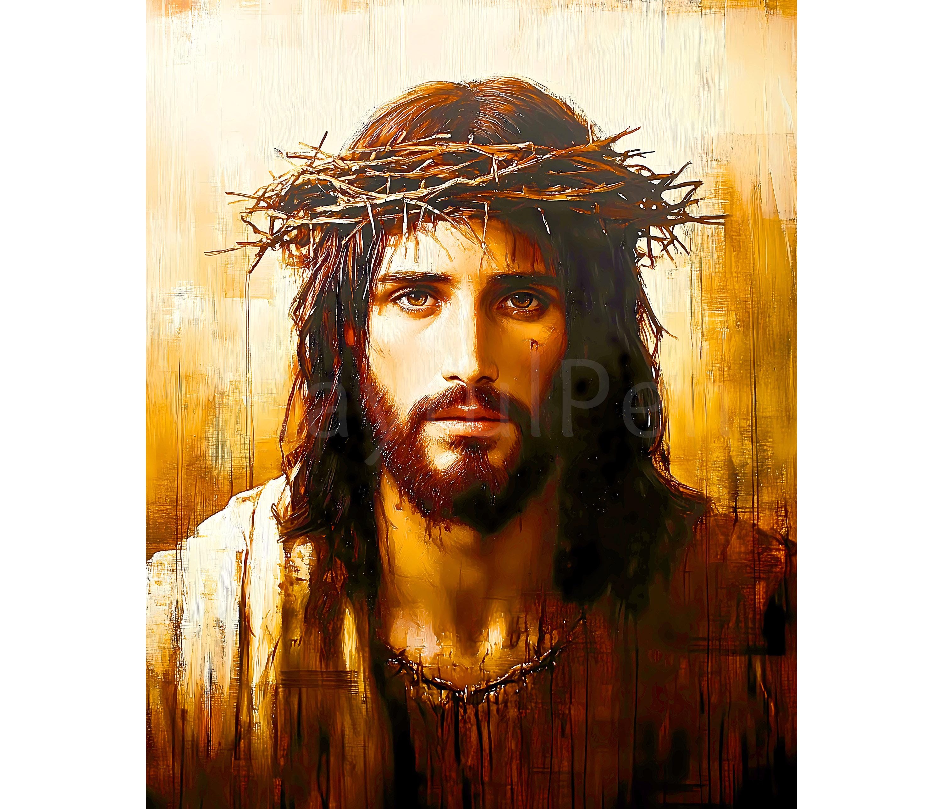 Jesus With Crown of Thorns Poster, Jesus Portrait Printable Wall Art ...